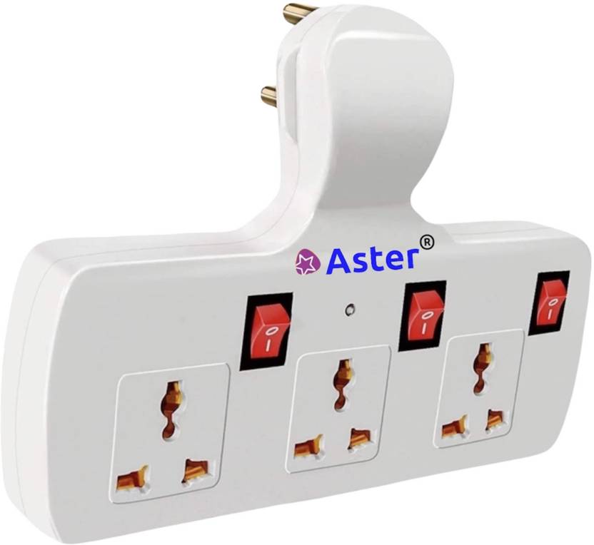 Aster Three Pin Wall Pin Multi Plug Socket with Individual Switches and ...