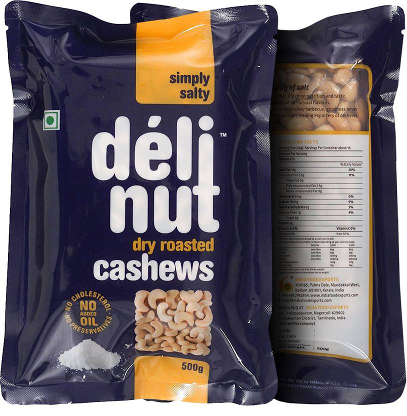 Delinut Roasted and Salted Cashew Nuts - Simply Salty - 500 Grams Pouch ...