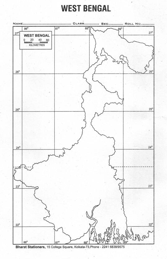Nilima 'Physical map of West Bengal' Outline Blank Map for Practice ...