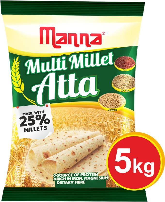 Manna Multi Millet Atta - 5kg - MultiGrain Atta with 25% Millets, Tasty ...