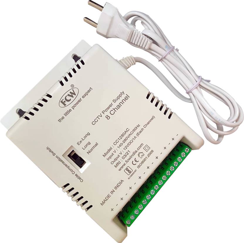 FCW 8 Channel CCTV Power Supply, 12V DC, 8 Amp, 96 Watts Server PSU ...