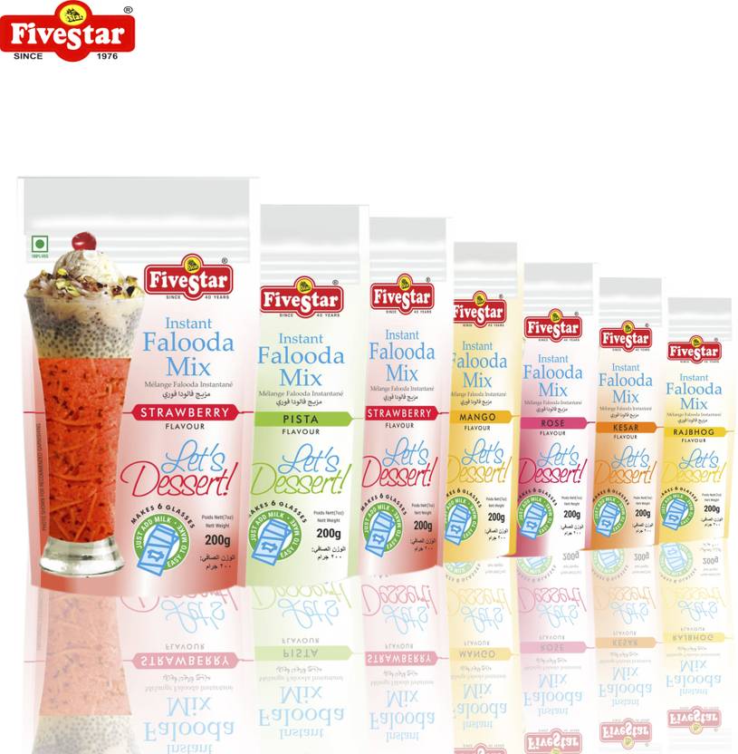Five Star Falooda Mix - 2 Strawberry, Mango, Pista, Rajbhog, Kesar ...