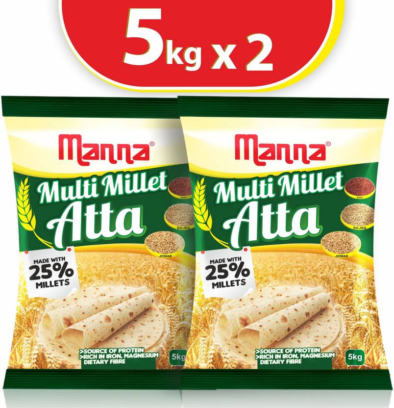 Manna Multi Millet Atta - 5kg - MultiGrain Atta with 25% Millets, Tasty ...