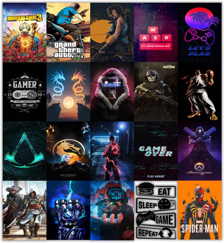 pack of 20 gaming wall poster games poster for room|A4 Size 11.9x8.3 inch 300 GSM Glossy Posters ...