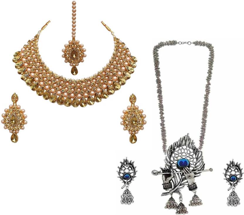 Aakarsh Mother of Pearl, Oxidised Silver Gold, Silver Jewellery Set ...