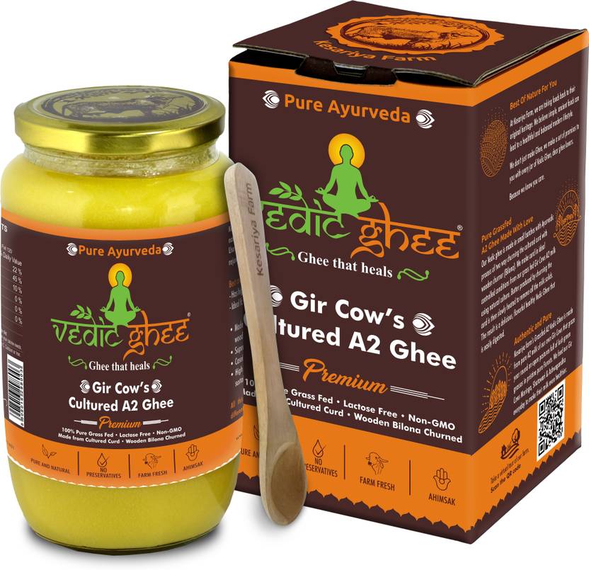 Vedic Ghee Kesariya Farm Gir Cow's Pure A2 Ghee (1ltr) Ghee Glass ...
