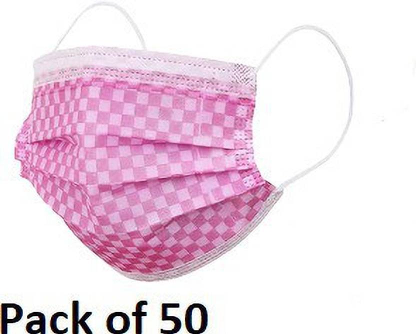 Wisezag Printed Pink Surgical Masks For Men Women Pack of 50 Pieces ...