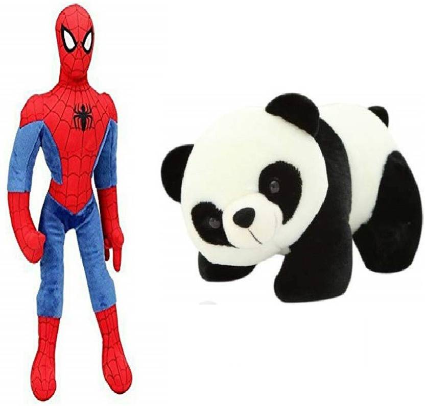 SUIinterprise Combo of Spider Man Panda Teddy Bear Soft Toy - 32 cm ...