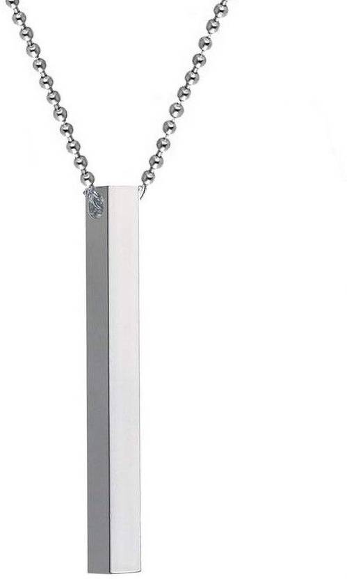 Uniqon Silver 3D Vertical Bar Cuboid Stick Pendant Locket Necklace ...
