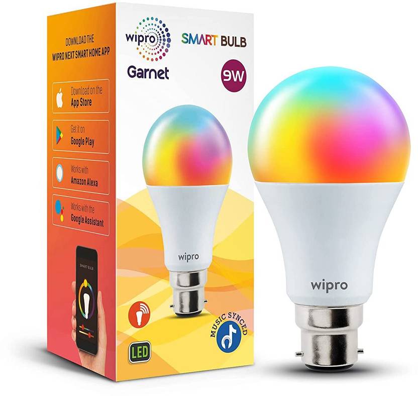 Wipro 9-Watt B22 WiFi Smart LED Bulb with Music Sync Compatible with ...