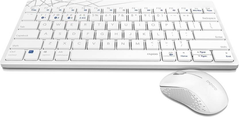 RAPOO 8000M( K8000M+M160 )White 18765 Wireless, Bluetooth Tenkeyless ...
