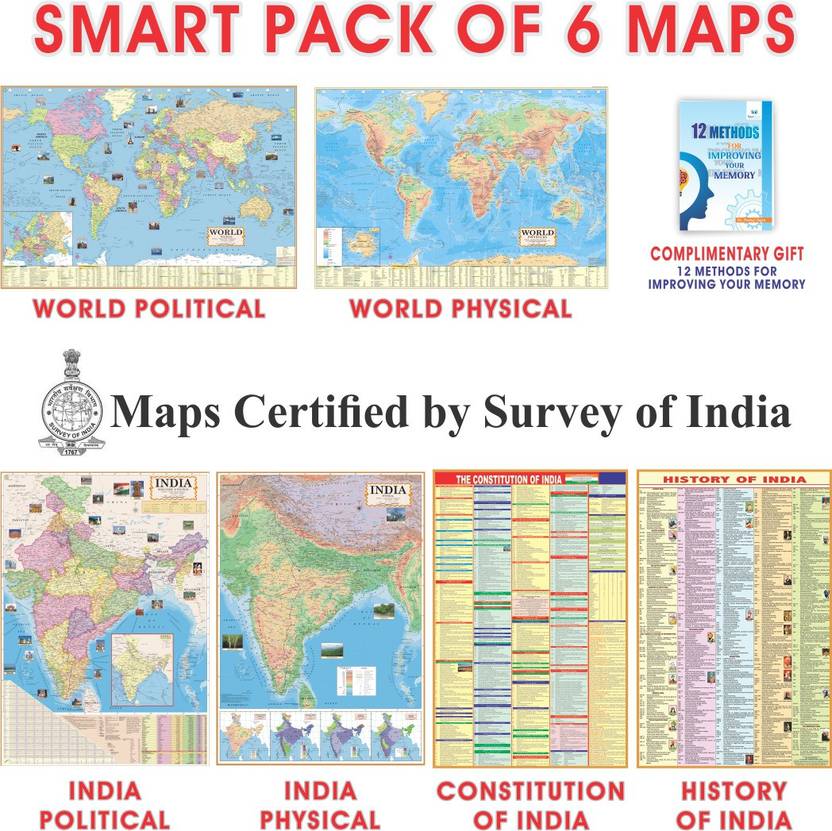 (COMBO OF 6 MAPS/CHARTS) INDIAN Constitution Map & History of India Map ...