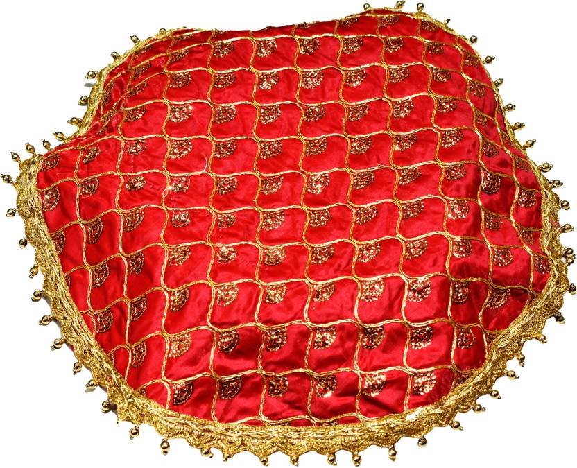 Dulhan Golden Moti Border Satin Silk Worked Thali-Cover/ Thaal-Posh ...