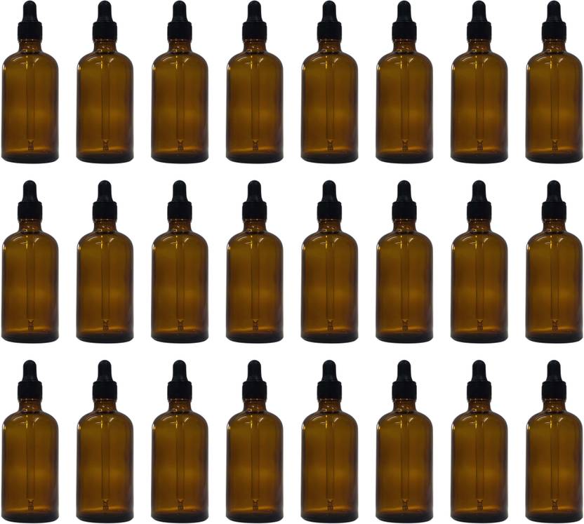 JFA 100 ml Amber Glossy Glass Bottle with Black Colour Dropper (Pack of ...