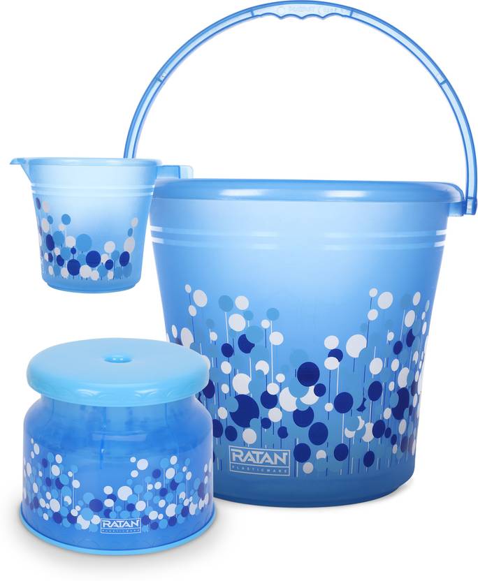 ratan Frosty Bubble Print Pack of 3 Bathroom Set (Bucket, Mug, Nova ...