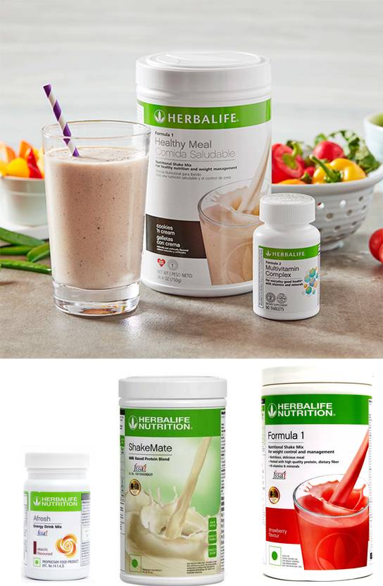 Herbalife Nutrition AFRESH ELAICHI+SHAKEMATE+FORMULA 1 STAWBERRY Combo ...