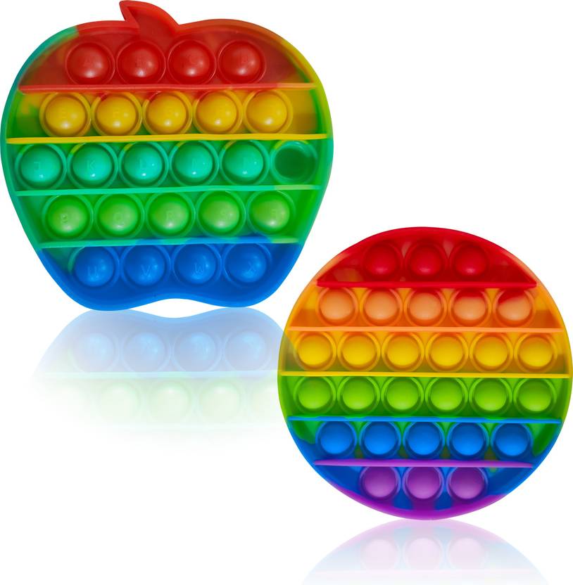 BeSo Pop it Fidget Toys, Rainbow pop it (Circle & Apple Shape) Set of 2 ...
