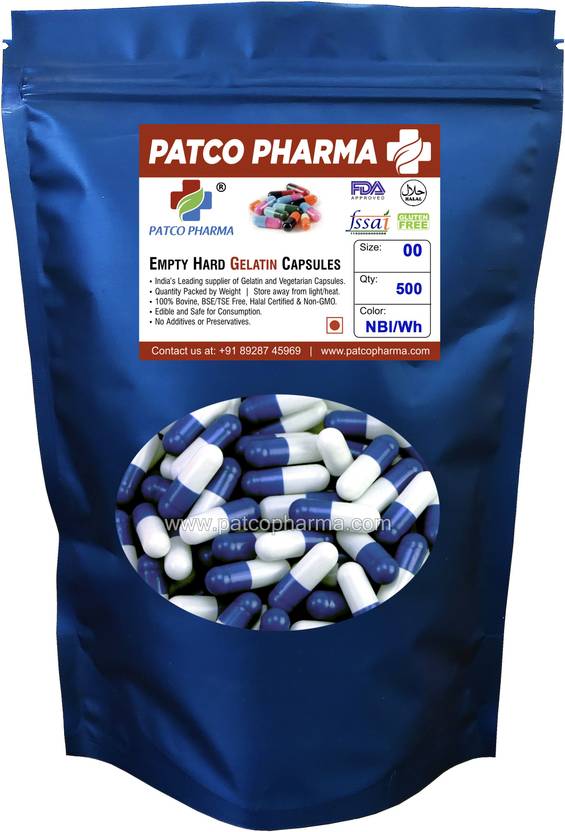 PATCO PHARMA Size 00 NavyBlue/White Empty Gelatin Pill Capsule-Gluten ...