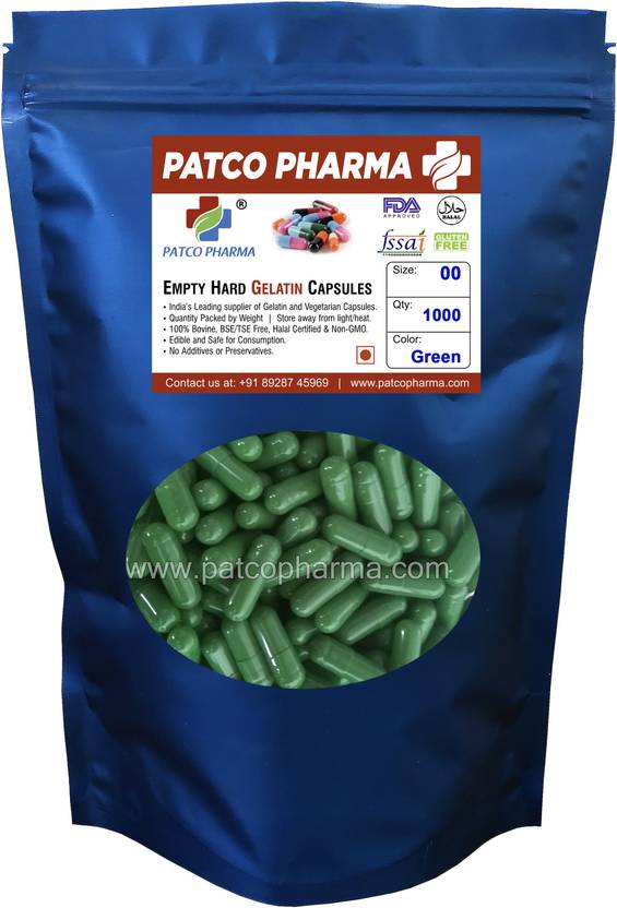 PATCO PHARMA Size 00 Green Empty Gelatin Pill Capsule - Gluten Free ...