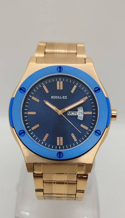 Royalex Men's Watch Dark Blue Dial Day & Date Blue or Rose Gold Mix ...