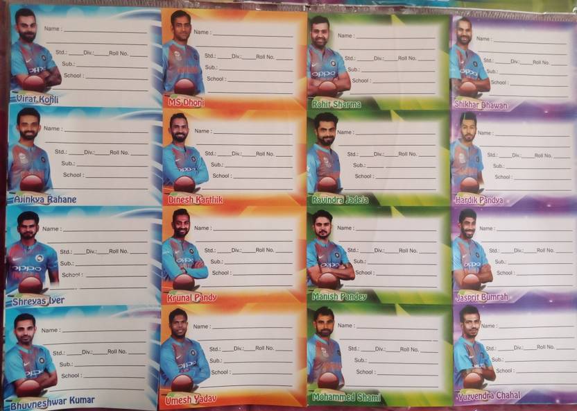 Super Easy 7.3 cm Name Slip Note Book Cricket Players Stickers School ...