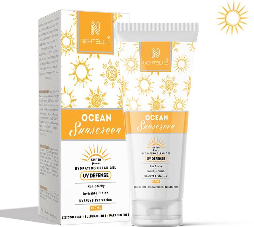 NightBlue Sunscreen - SPF 50 PA+++ Ocean Sunscreen UV Defence Non ...