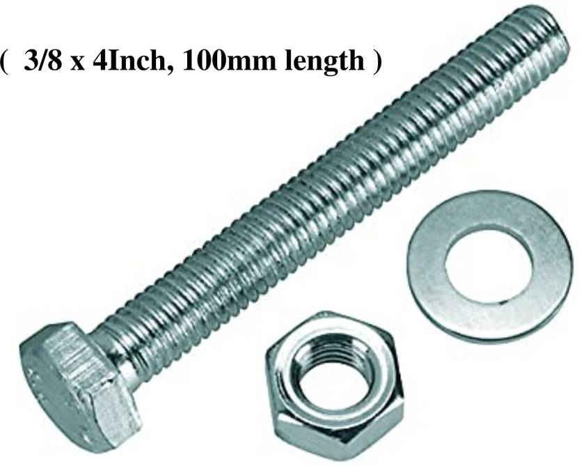 NTI Nut & Bolt Set NUT BOLT WASHER, (3/8 x 4Inch, 100mm length), Zinc ...
