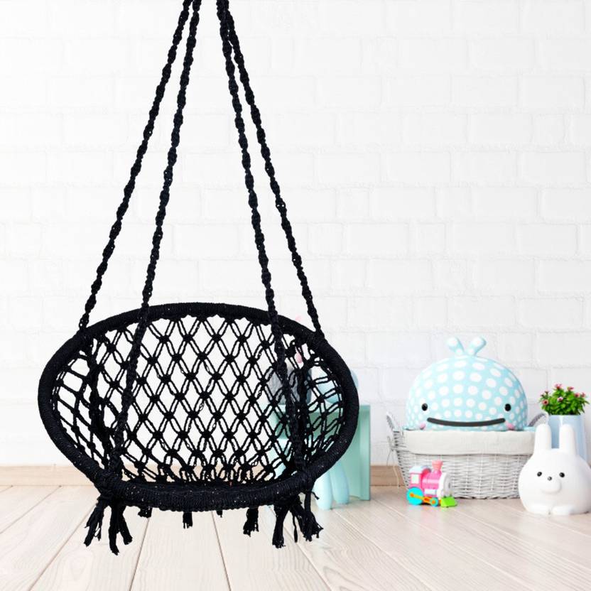 Patiofy Cotton Rope Round Swing Chair for Kids, Wooden Swing for Kids ...