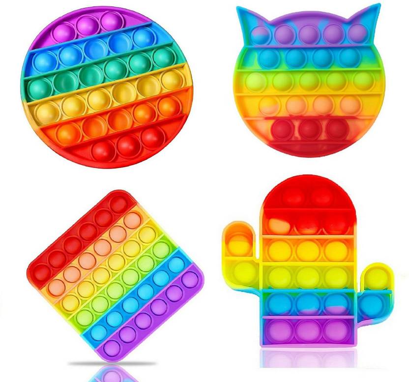 ELITEHOME Set of 4 Soft Silicon Pop It, Stress Relief Fidget Sensory ...