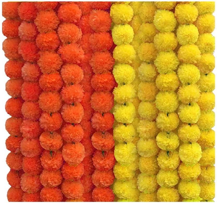Santracom Artificial Marigold (Genda) Fluffy Flower Mala (Orange ...