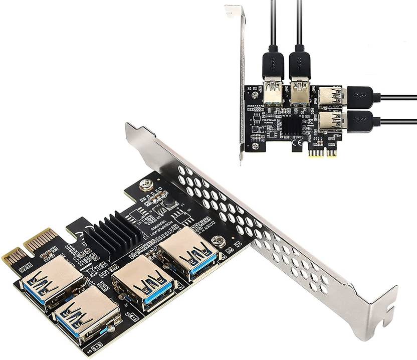 Tobo PCI-E 1x to 16x Riser Card PCI-Express 1 to 4 Slot PCIe USB3.0 Adapter Port DDR2 1 GB ...