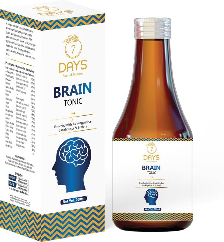 7 Days Ayurvedic Brain Tonic Syrup With Ashwagandha, Sankhpuspi & Brahmi - Perfect for Men ...