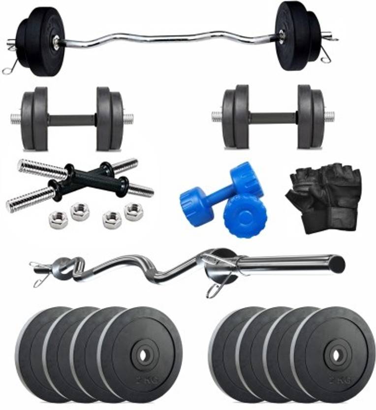 Gym Insane gym set 22kg Rubber weight plate iron dumbbell & curl rod ...
