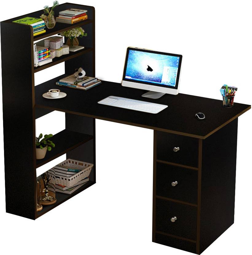 KAWACHI Computer Laptop Desk Study Table with 4 Shelves Storage With 3 ...