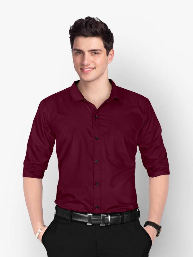 STONEBERG Men Solid Formal Maroon Shirt - Buy STONEBERG Men Solid ...
