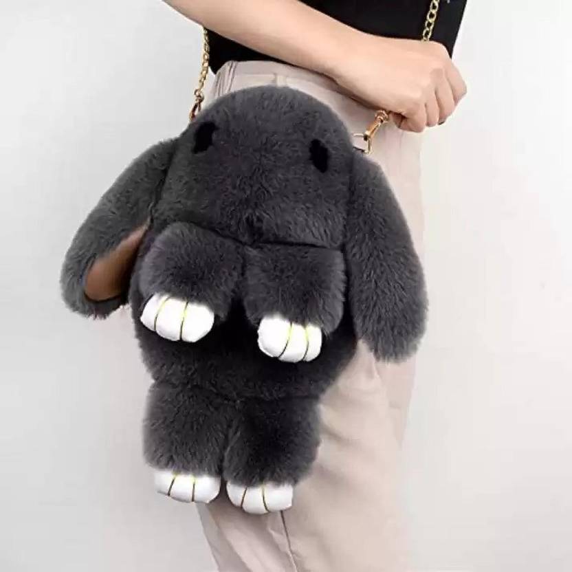 BATCAT Black Sling Bag Fluffy Rabbit Soft Cute Bunny Sling Bag With ...