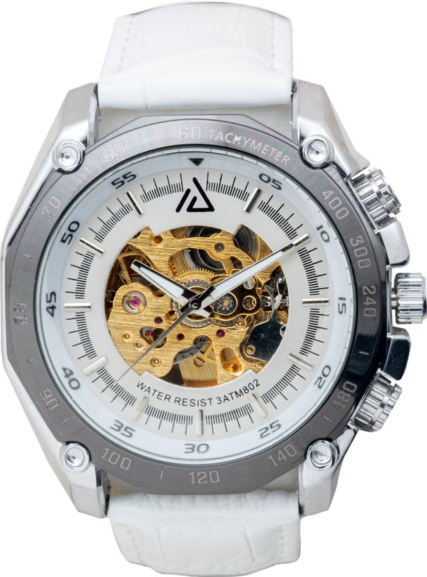 VILEN Automatic White Leather Mechanical Luxury fully Automatic watch ...