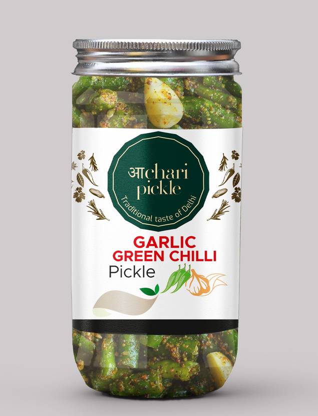 ACHARI PICKLES Garlic+Green Chilli Pickle-North Indian Flavour-Lehsun ...