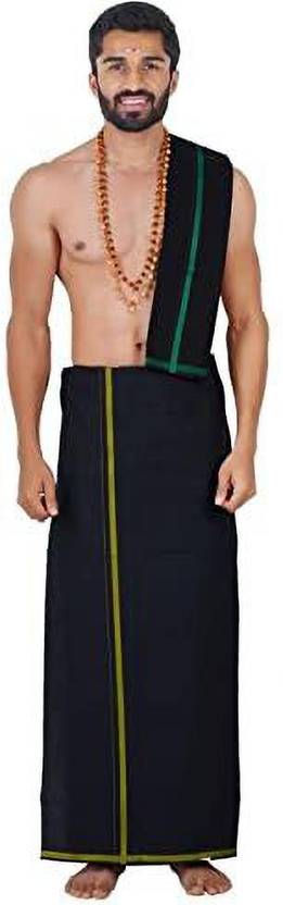 NANDAVAN Black Sabrimala Devotional Temple Dhoti with Towel Black lungi ...