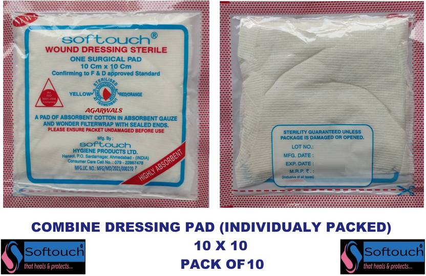 Agarwals SOFTOUCH Premium Sterile Combine Dressing Surgical Pad 10CM x ...