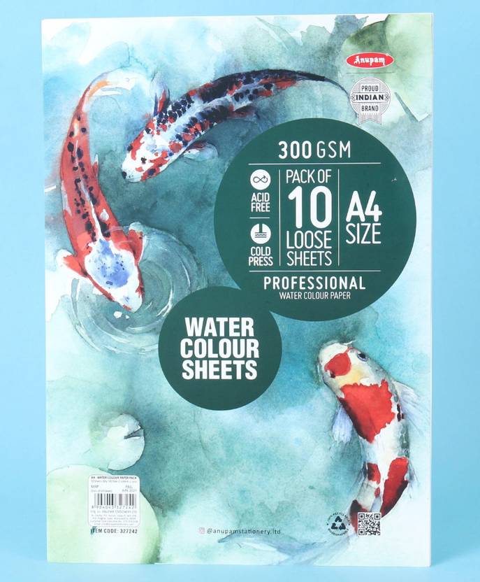 ANUPAM Professional Water Colour Sheets 10 Loose Sheets -300 Gsm A4 ...