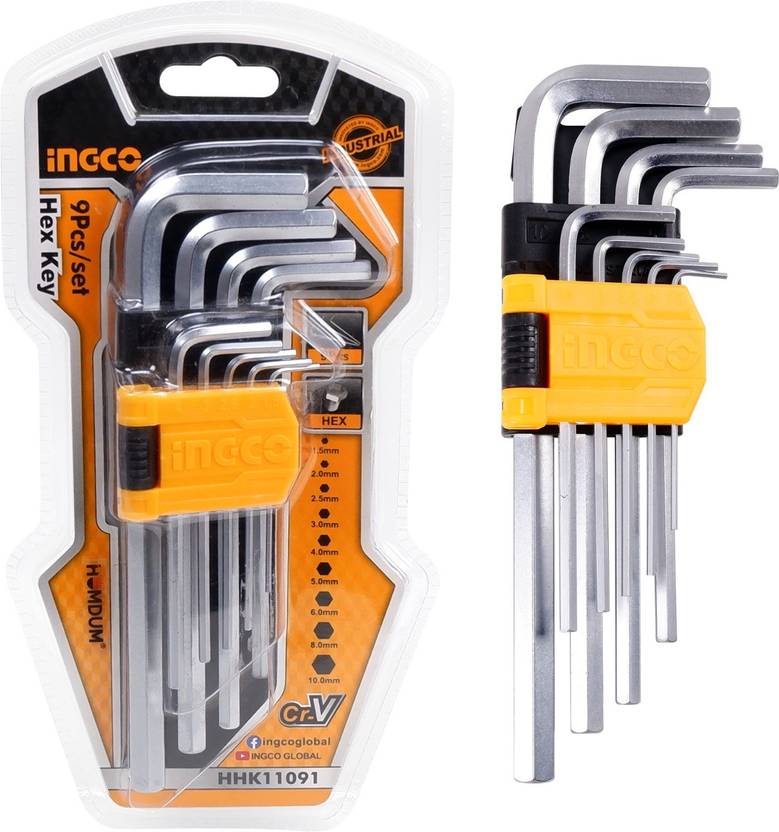 Homdum 9pc Hex key Set L-Shaped Metric Hexagon Allen Keys sizes 1.5 mm ...