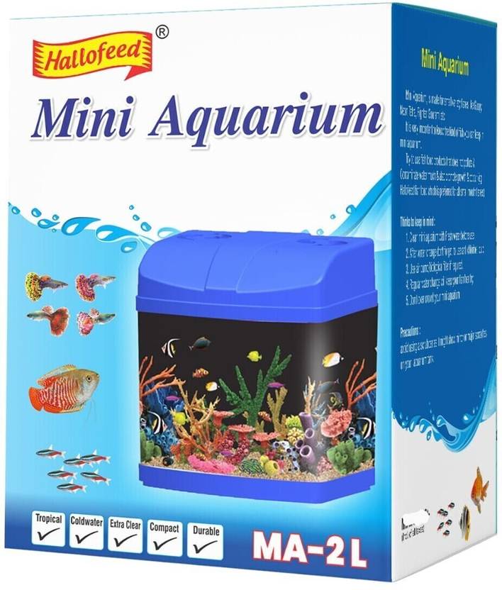 Hallofeed Mini aquarium- 2L (Blue / Red) Betta Fish Tank Cube Aquarium ...