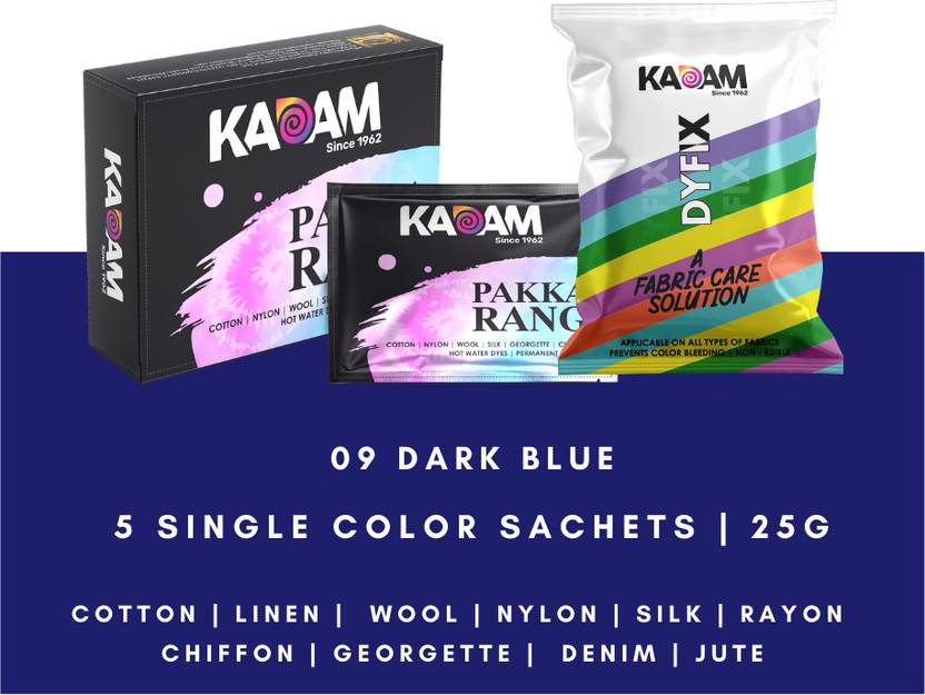 KADAM Pakka Rang Permanent Fabric Dye Colour | Shade No.09: Dark Blue ...