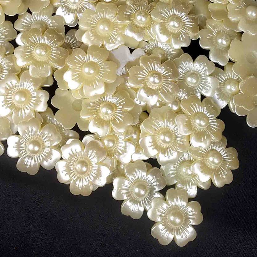 Uniqon (Pack of 400 Gram) White Flower Beads Moti Craft Material for ...