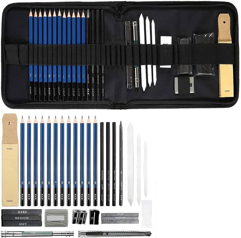 Flipkart.com | Adoere 33-Piece Sketch Pencils & Drawing Kit, Complete Artist Kit Graphite ...