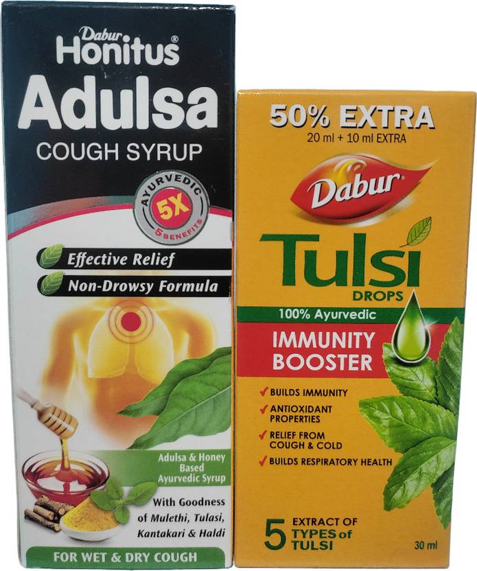 Dabur ADULSA COUGH SYRUP+TULSI DROPS (AYURVEDIC PACK FOR COUGH,COLD ...