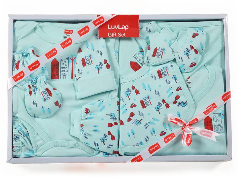 LuvLap Newborn Baby Gift Set of 8 Items, Clothes Set for New born to 3 ...