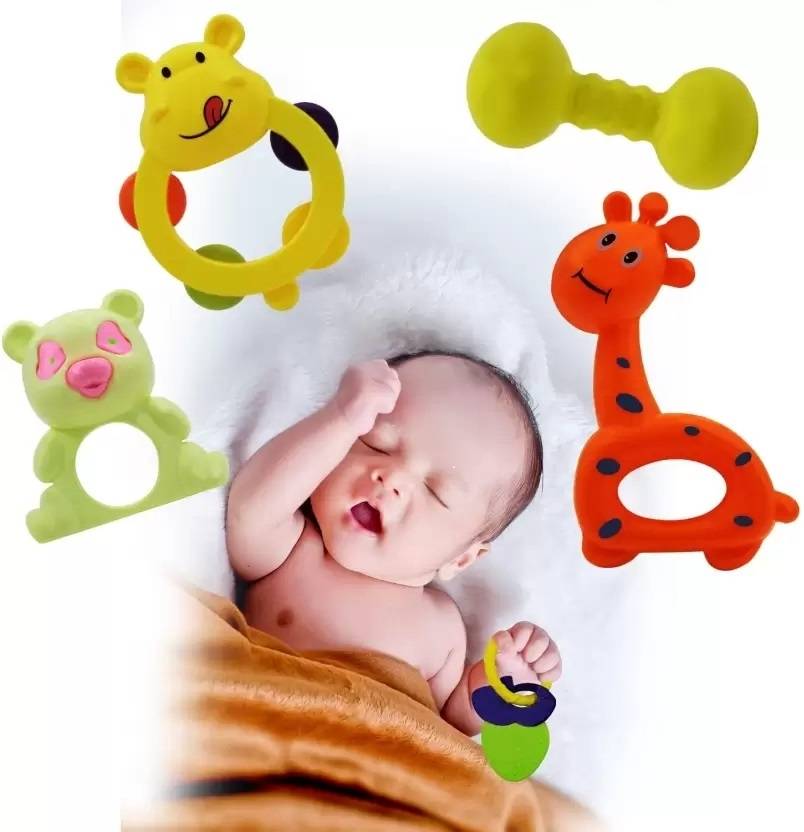 tinytweenies Interlocking Animal Rattle and Teether Set for New Born ...