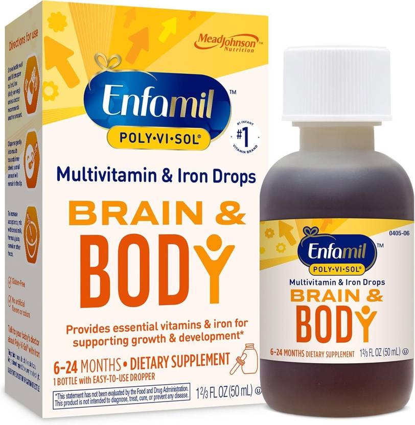 Enfamil Poly-Vi-Sol, USA-Made Vitamins & Iron Drops for Brain ...